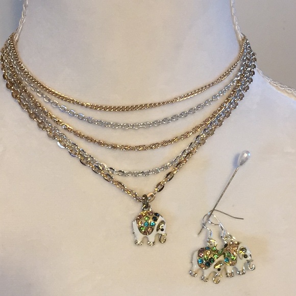 Vintage | Jewelry | Vintage Necklace Crystal Enamel Elephants | Poshmark